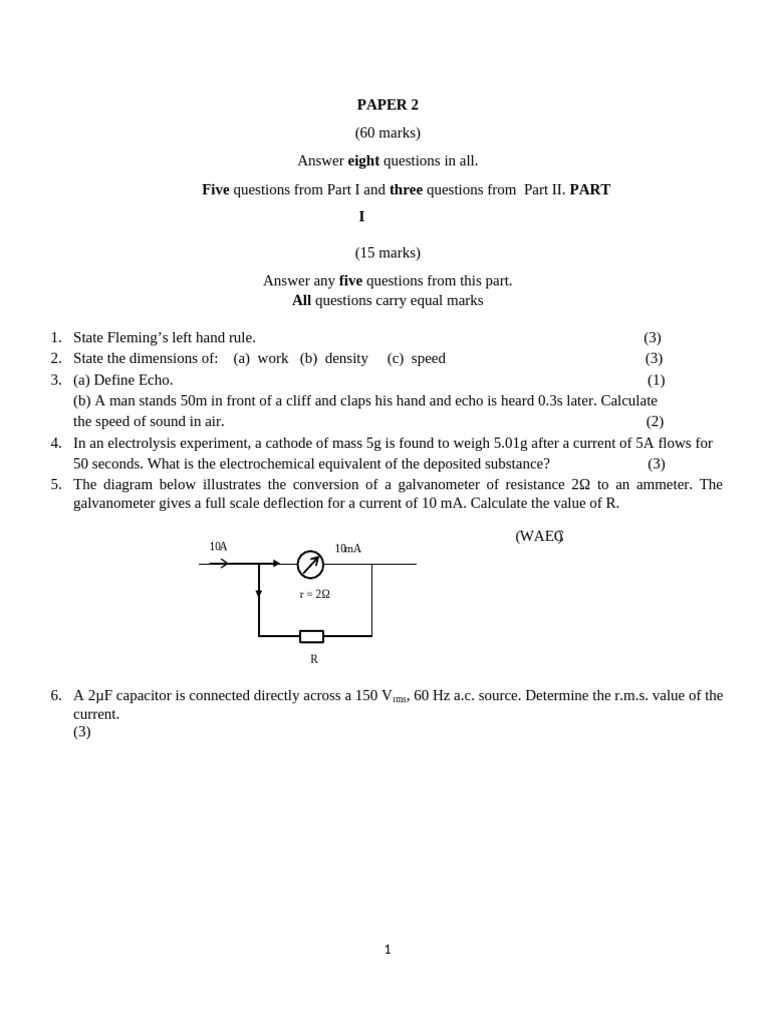 Phy Past Paper | PDF | Voltage | Capacitor