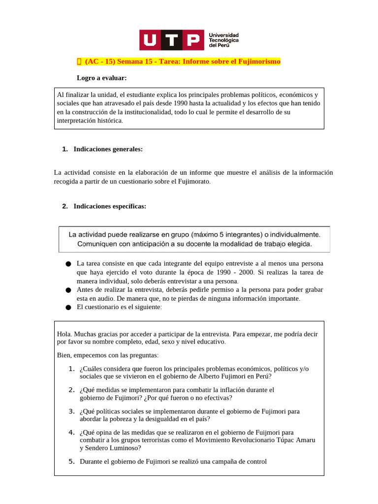 ? (AC - 15) Semana 15 - Tarea Informe sobre el Fujimorismo (terminado_) - PROBLEMAS Y DESAFIOS ...