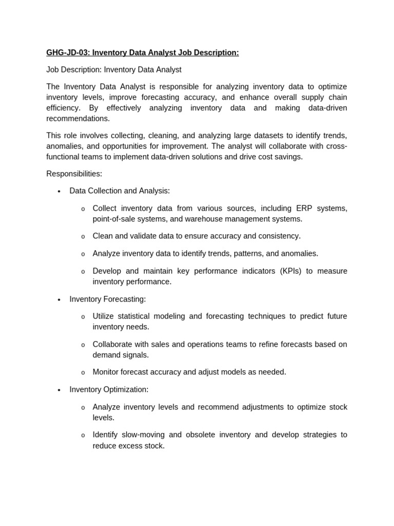 Jd-ghg-03 - Ghg Data Analyst | PDF | Data Analysis | Inventory