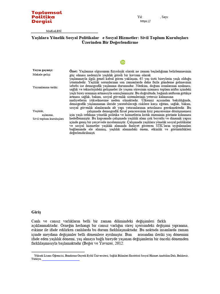 Ya l Lara Y Nelik Sosyal Politikalar Ve Sosyal Hizmetler Sivil Toplum ...