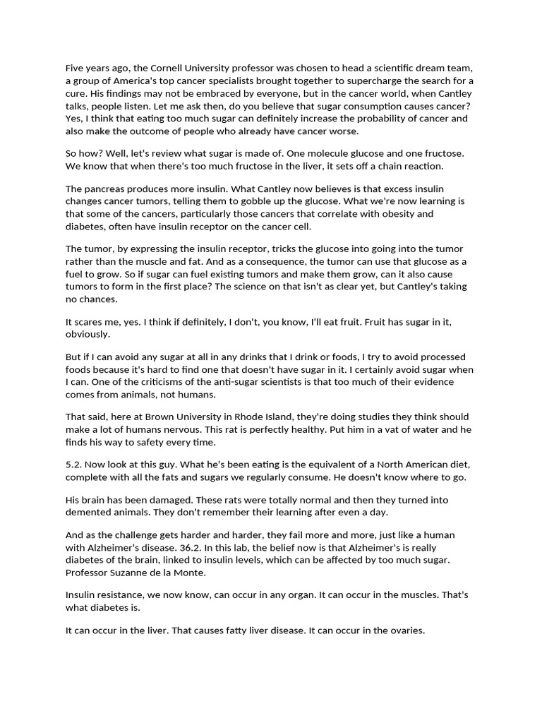 The Secrets of Sugar - The Fifth Estate | PDF | Glucose | Insulin