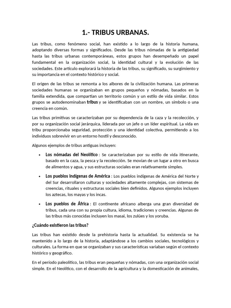 Historia y Características de las Tribus Urbanas | PDF | Tribu ...