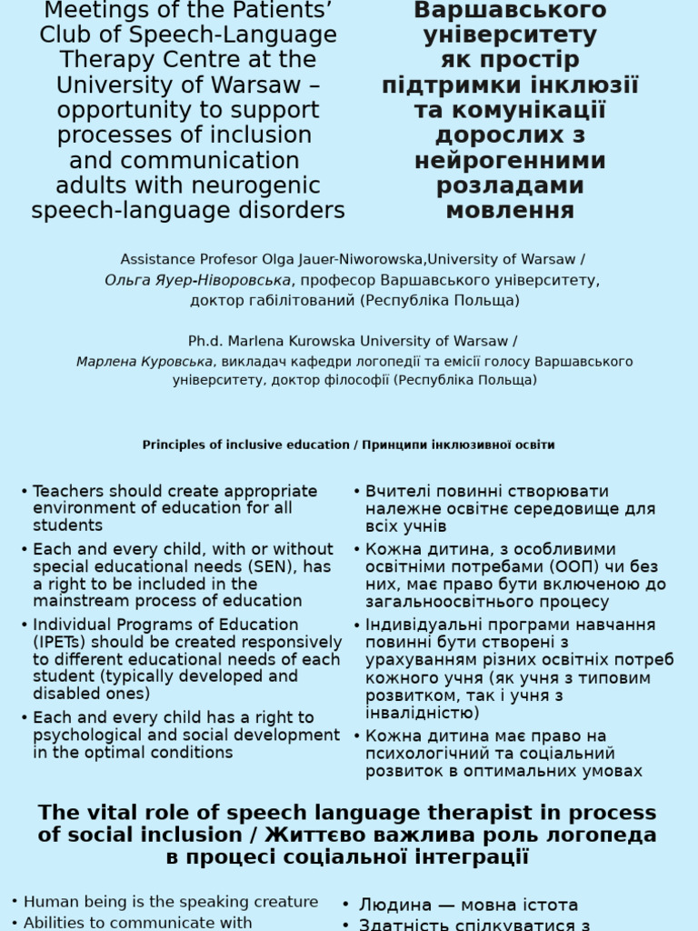 Meetings of the Patients’ Club of Speech-Language POPRAWIONE (Slajdy) | PDF