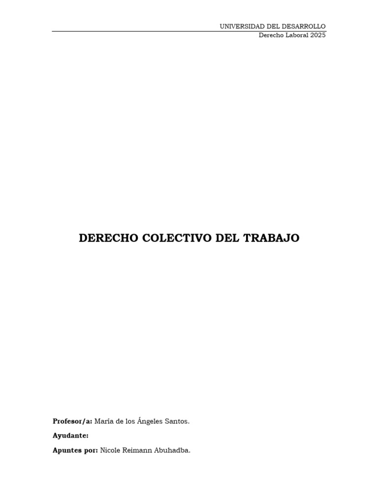 Derecho Colectivo (Apuntes Nicole Reimann A. 2025) | PDF | Sindicato ...