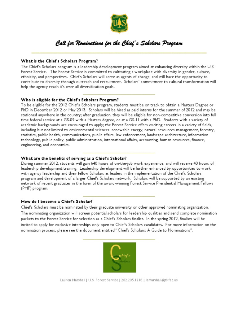 Usfs Chief S Scholar Program Download Free Pdf United States Forest