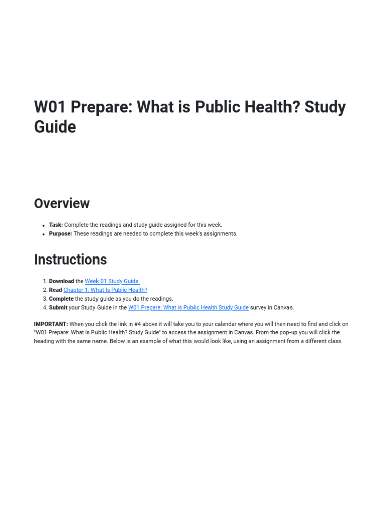 W01 Prepare: What Is Public Health? Study Guide: Task: Purpose | PDF