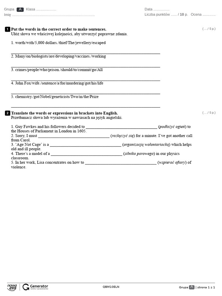 Unit 6 Short Test Vocabulary - Social Life & Science and Technology ...