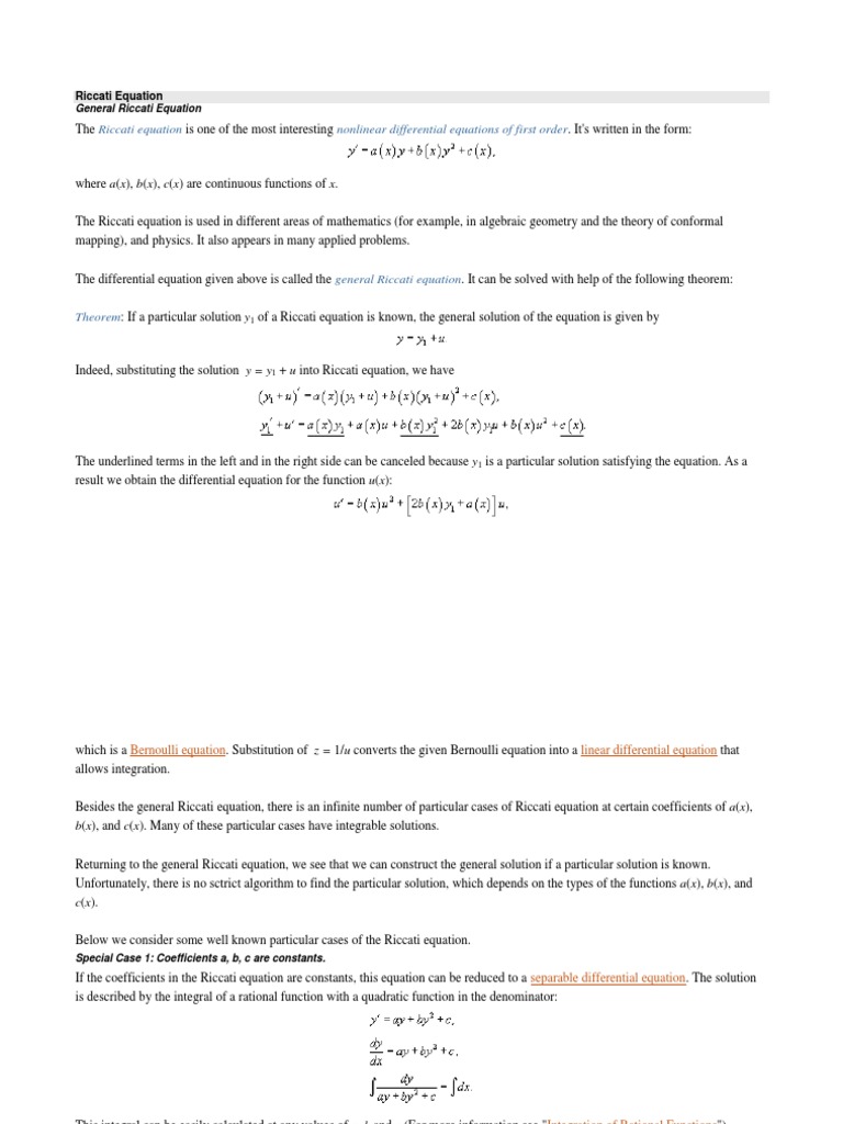 Riccati Equation | PDF | Equations | Rocket