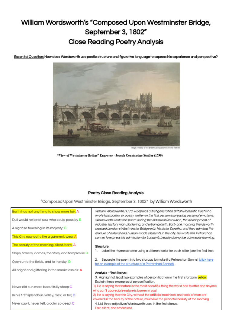 2B Composed Upon a Westminster Bridge | PDF | Poetry | William Wordsworth