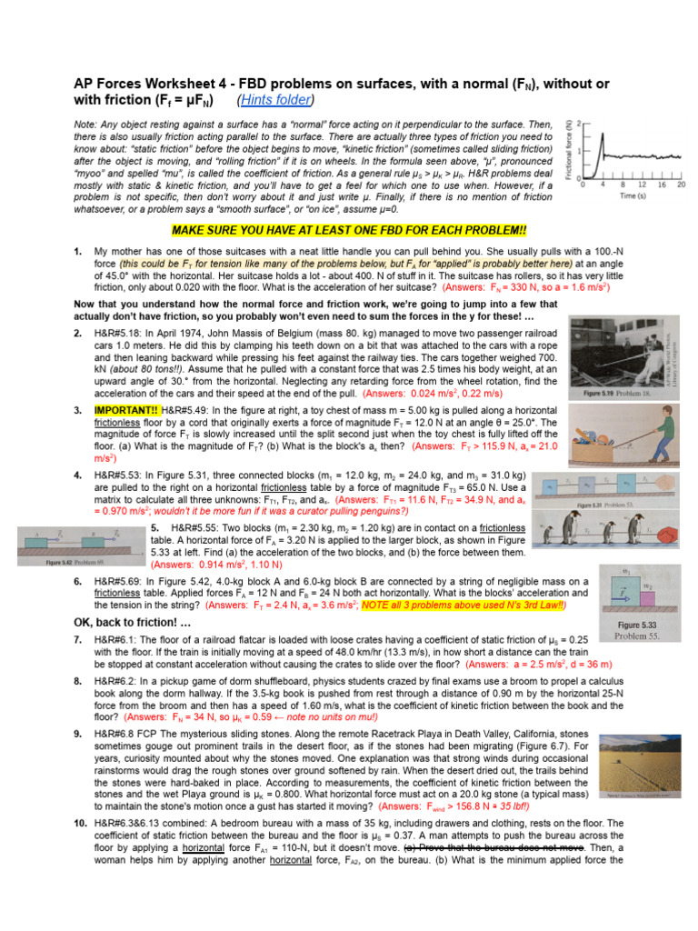AP Forces Worksheet 4 - FBD Problems On Surfaces | PDF | Force | Friction