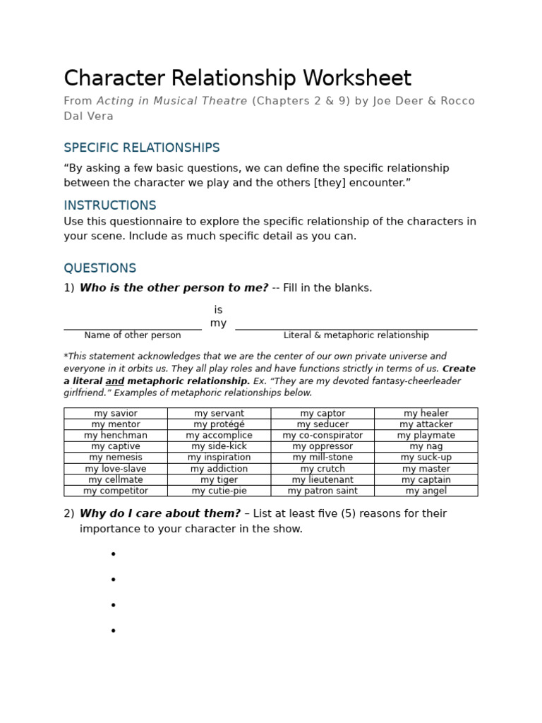 Character Relationship Worksheet | PDF