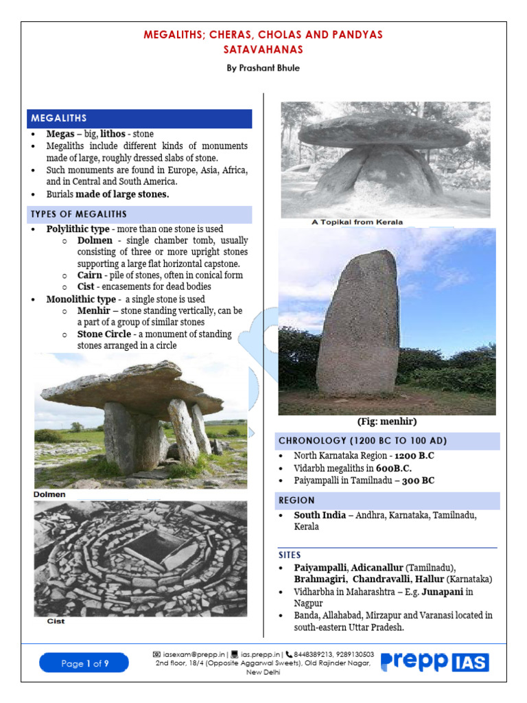 FC - 26 - Megaliths, Cheras, Cholas & Pandyas, Satavahanas | PDF