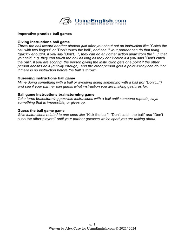 Imperative Ball Game Instructions | PDF
