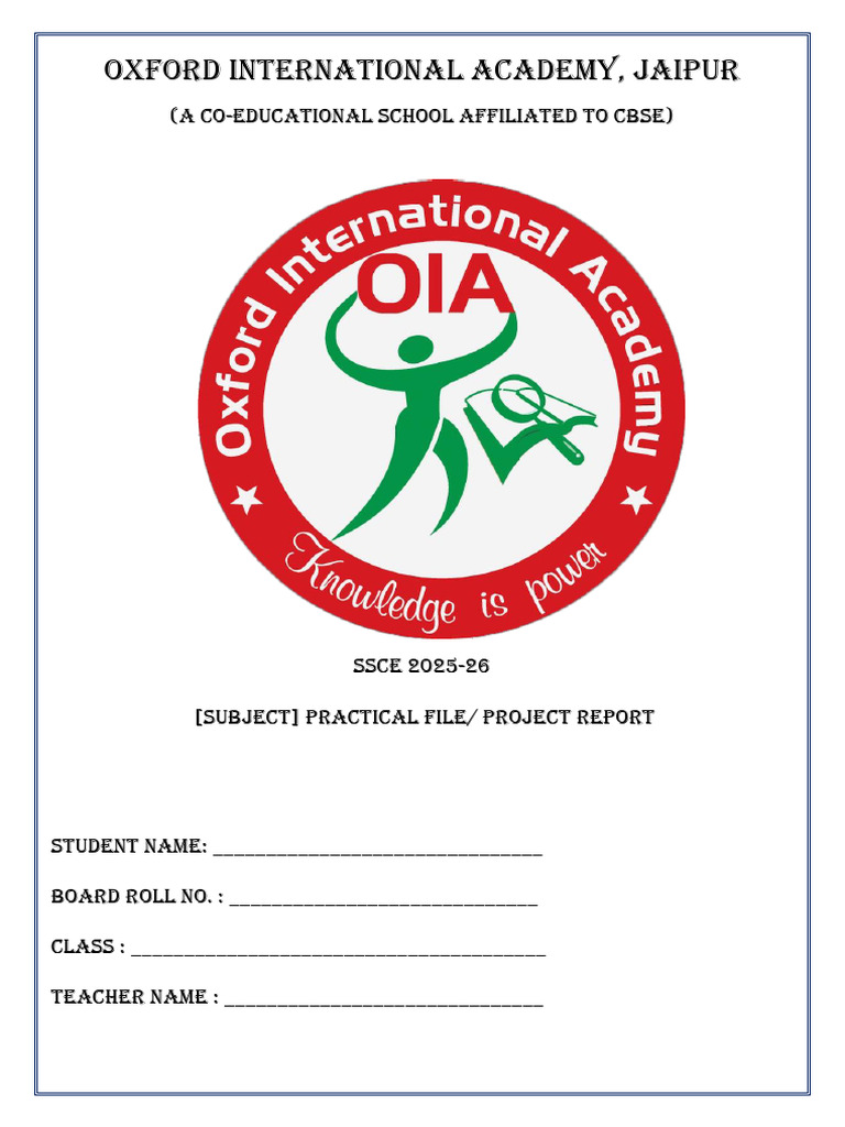 Cover Page of Practical File | PDF