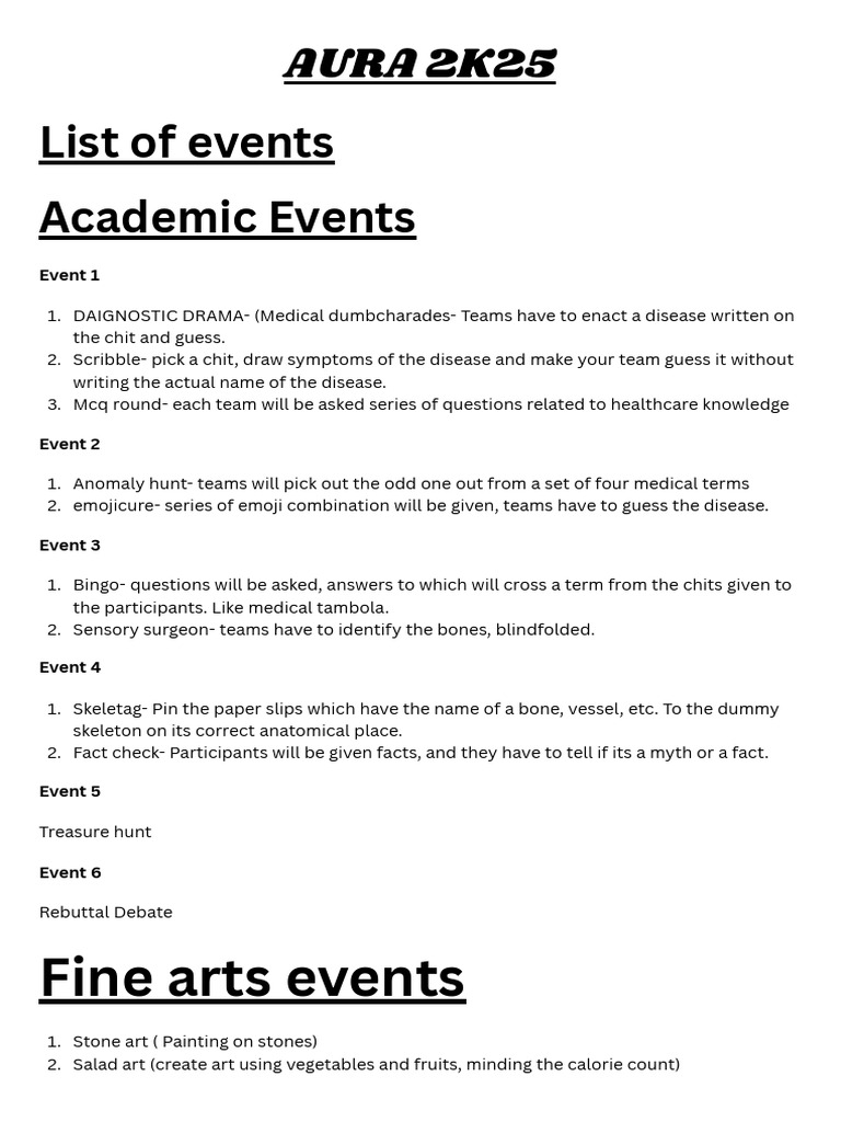 Aura 2k25 Events List - 20251115 - 114043 - 0000 | PDF