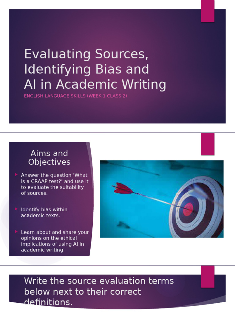 EL (Week 1 Class 2) Evaluating Sources, Identifying Bias and AI in Academic Writing | PDF | Bias ...