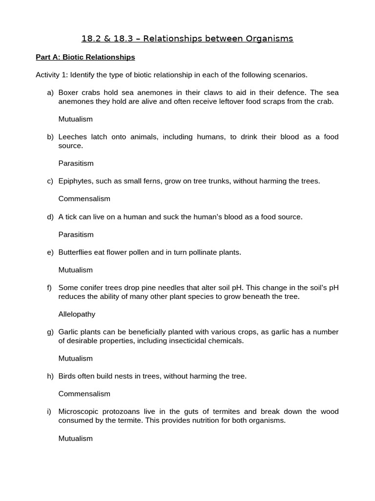Relationships between Organisms | PDF | Predation | Plants
