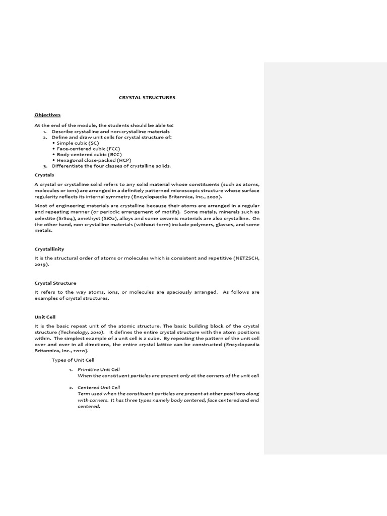 Chapter 2 - Lesson 1 - Crystal Structure | PDF | Crystal Structure | Chemical Bond