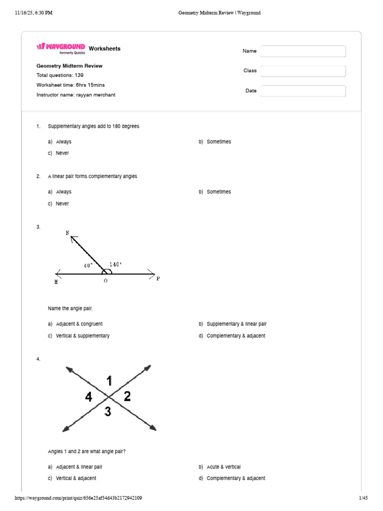Geometry Midterm Review _ Wayground | PDF | Geometry | Euclidean Geometry