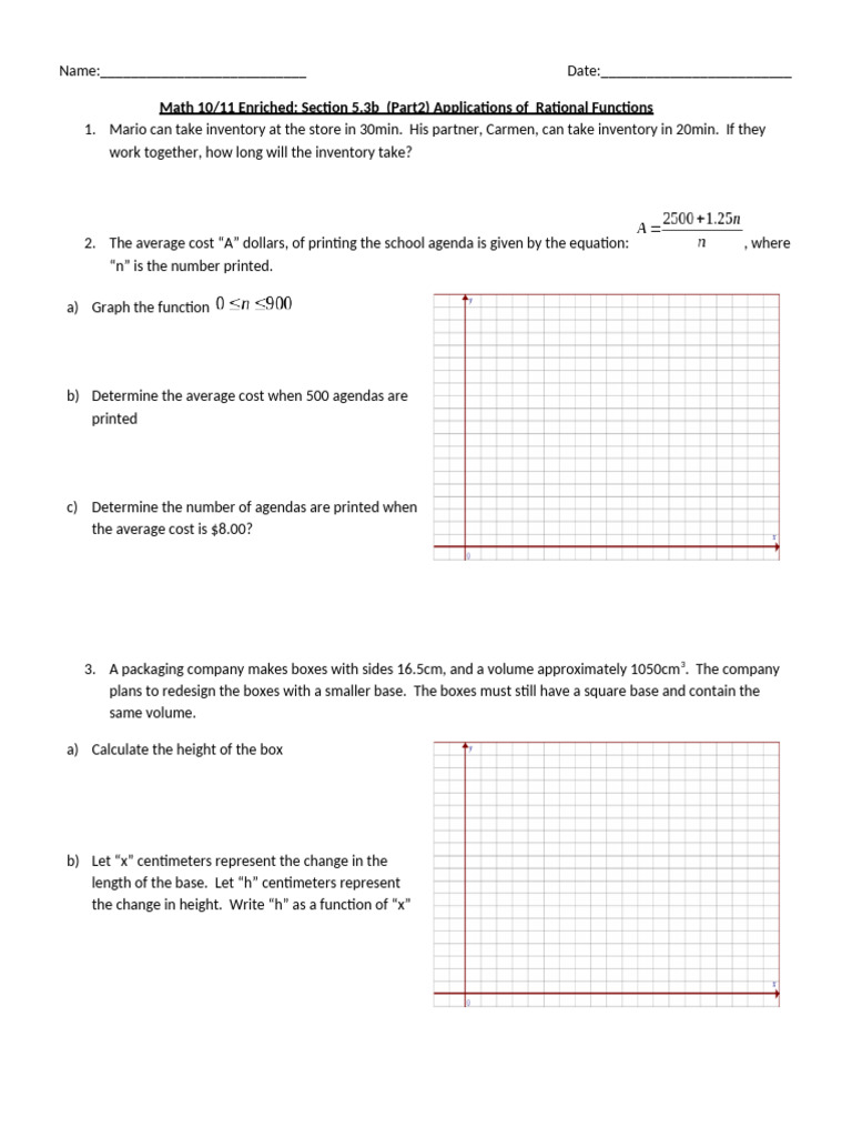 M10H Section 5.3b Applications of Rational Functions p2 (2024) | PDF ...