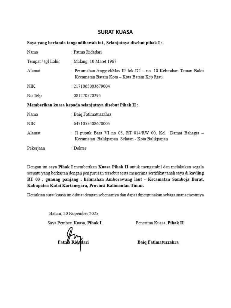 Surat Kuasa Kav Ikn | PDF