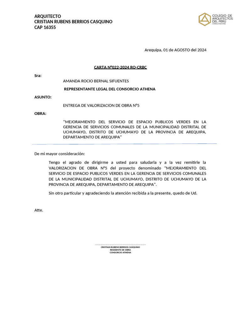 Carta Residente Valo 5 | PDF
