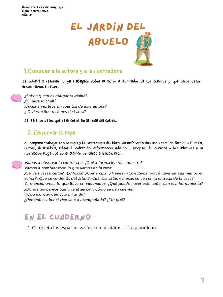 Actividades de Lenguaje: "El Jardín del Abuelo" | PDF