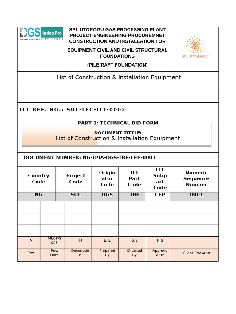 TP-3.6-CEP-3.6.1-List of Construction & Installation Equipment | PDF | Concrete | Pallet