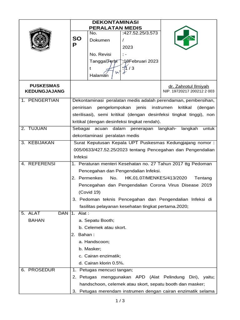SOP DEKONTAMINASI ALAT | PDF