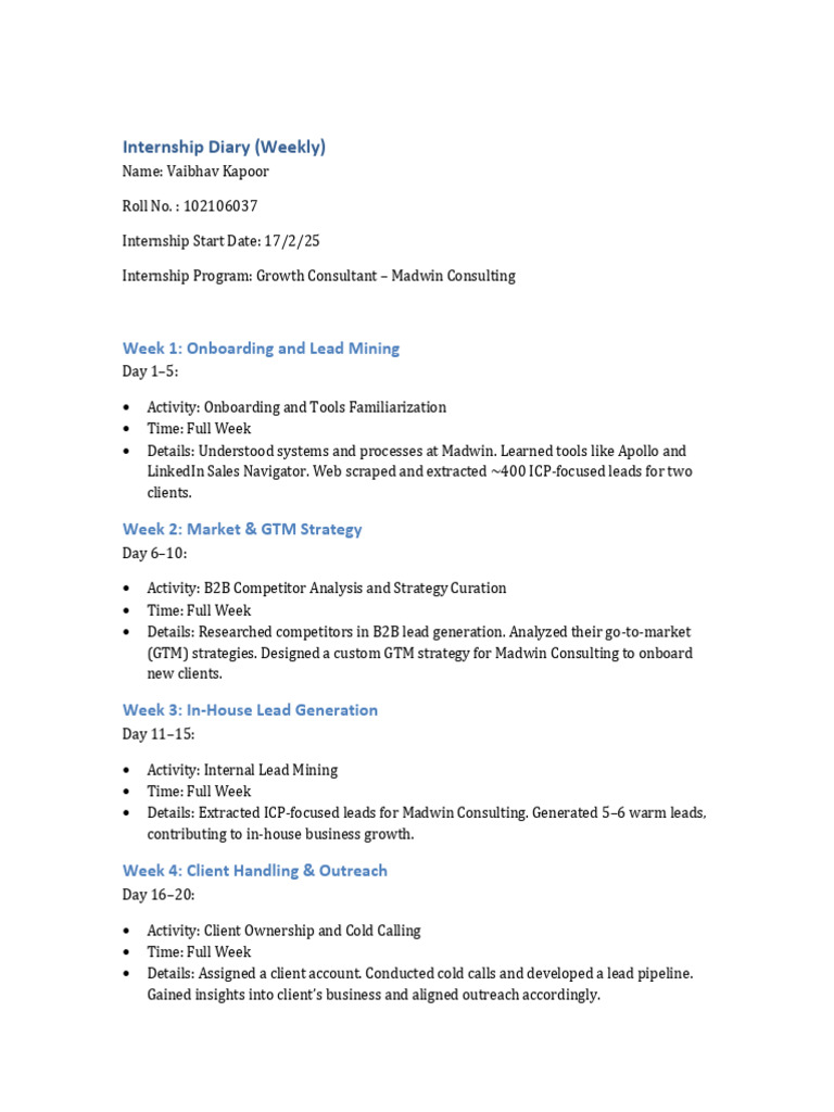 Internship Diary VaibhavKapoor | PDF | Business