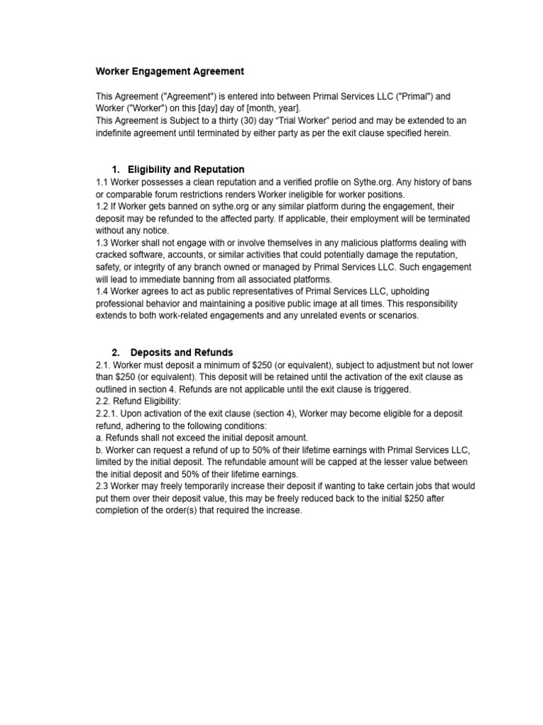 Worker Engagement Agreement Overview | PDF | Business