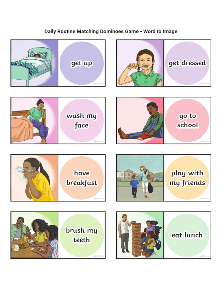 Daily Routine Matching Dominoes Game For Learners of EAL | PDF | Eating ...