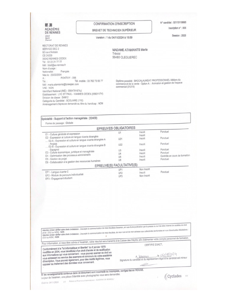 Confirmation D'inscription | PDF