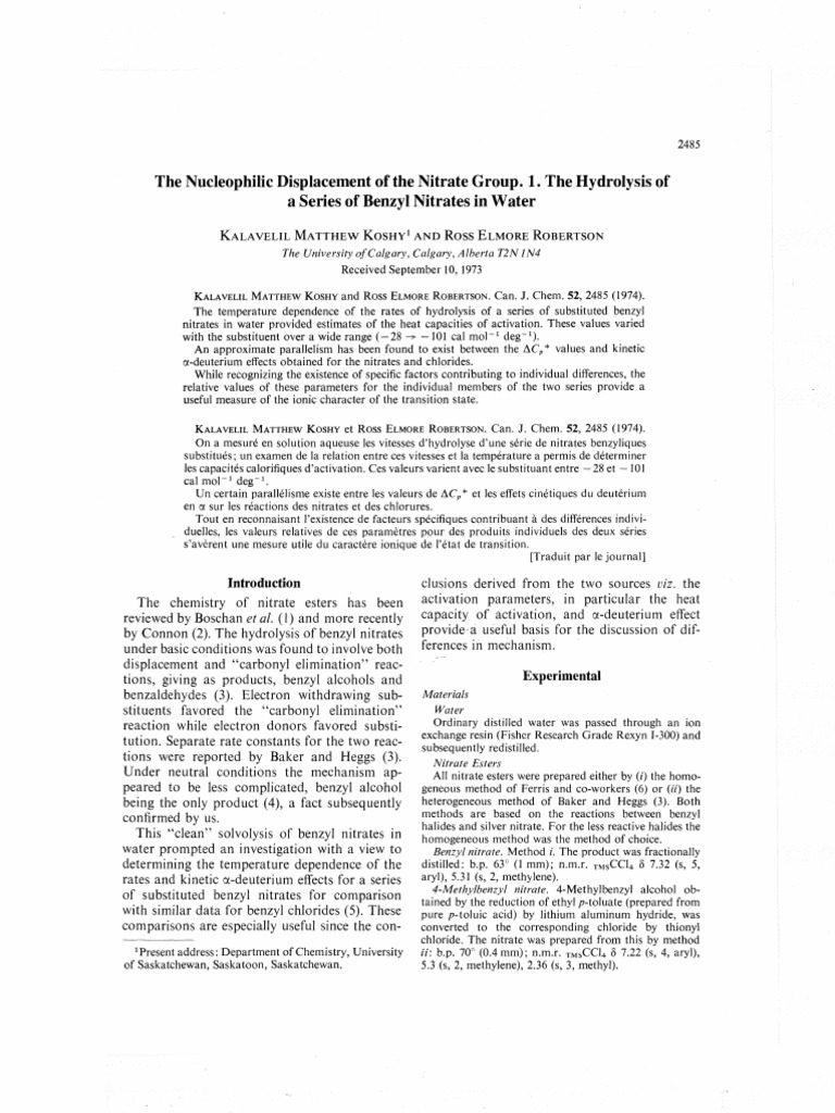 Robertson Koshy 2011 The Nucleophilic Displacement of The Nitrate Group ...