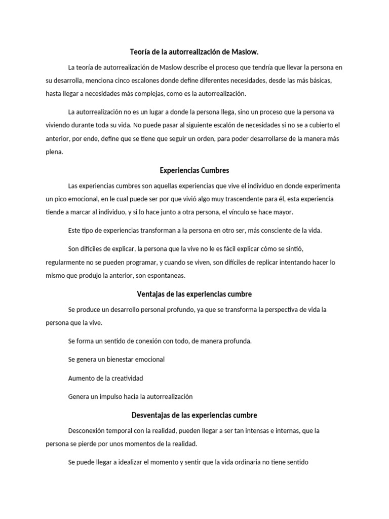 Teoría de La Autorrealización de Maslow | PDF