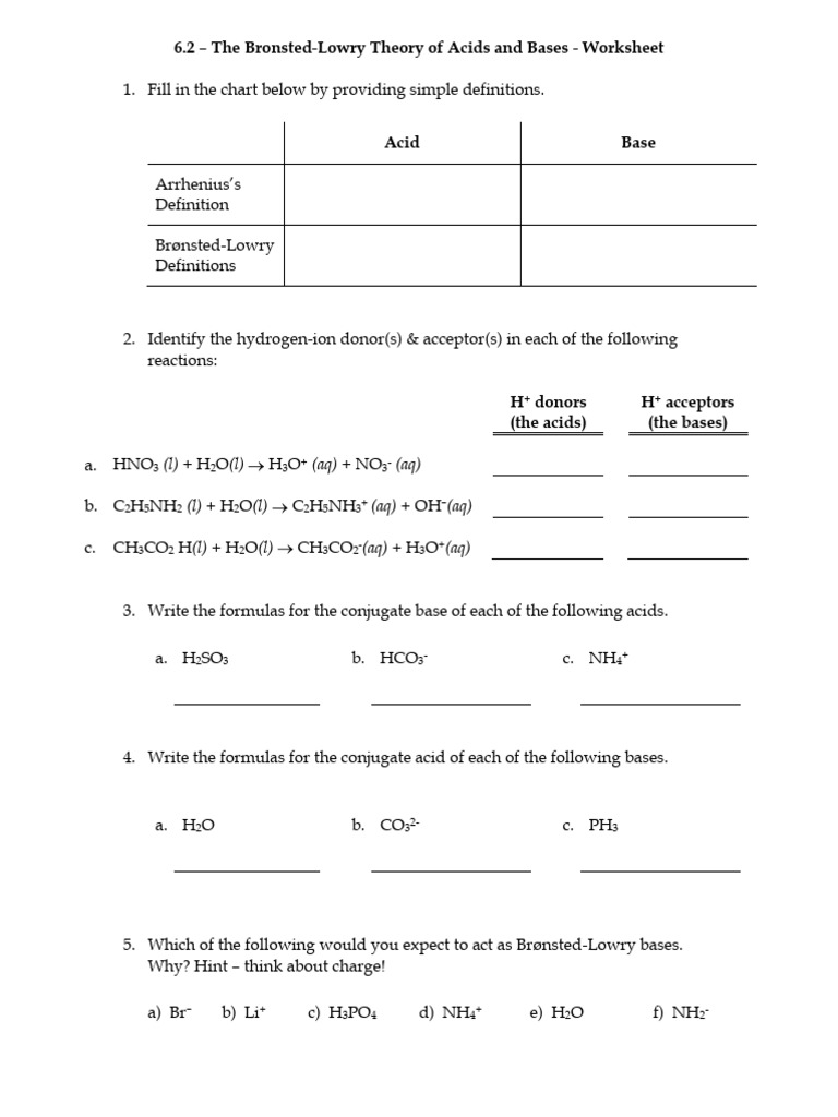 Chemistry 30 - 6.2 - The Bronsted-Lowry Theory of Acids and Bases ...