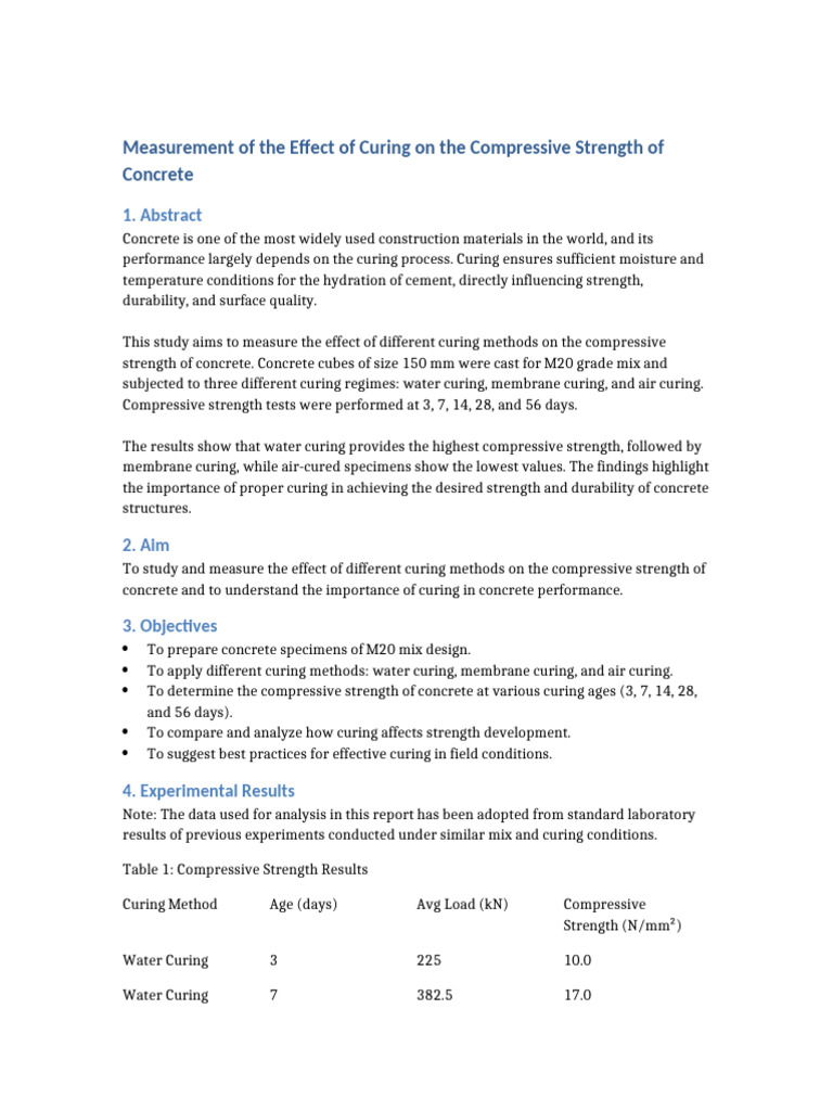 Effect of Curing On Compressive Strength Report | PDF | Concrete ...