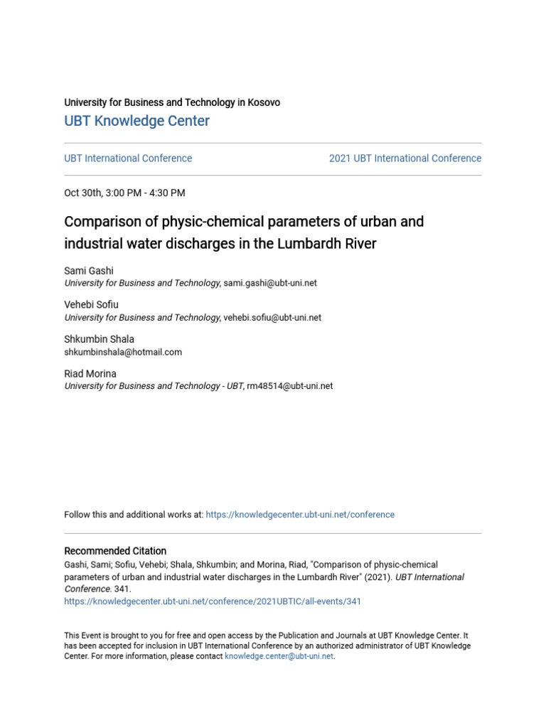 Comparison of Physic-Chemical Parameters of Urban and Industrial | PDF ...