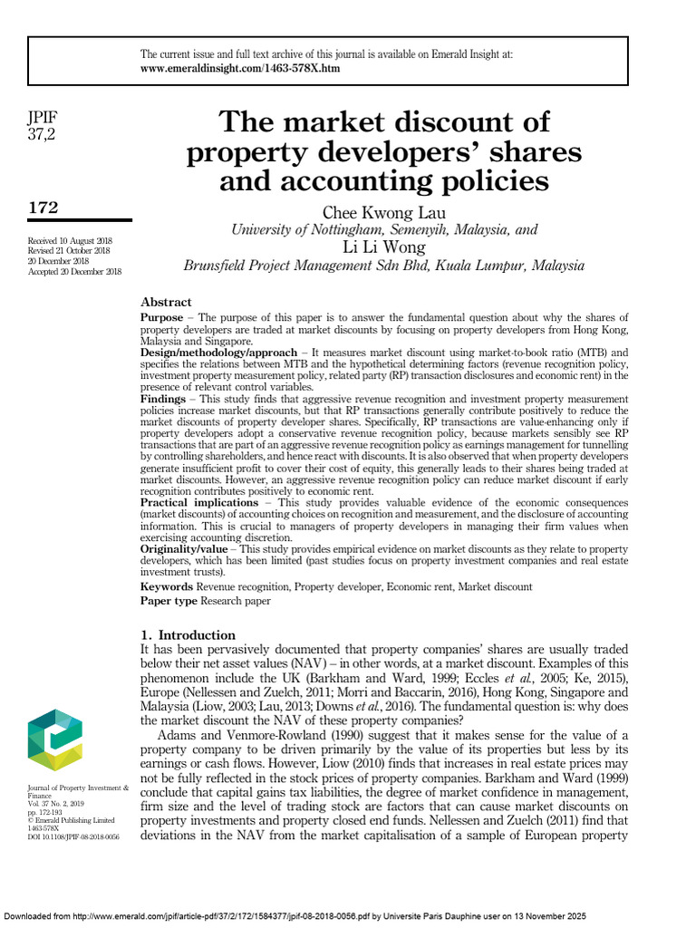 The Market Discount of Property Developers' Shares and Accounting ...