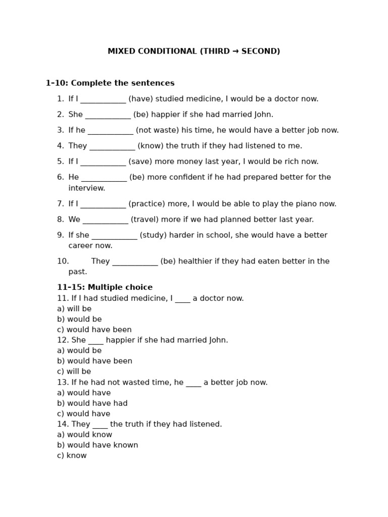 Mixed Conditional Exercises for Mastery | PDF | Chess Theory | Chess