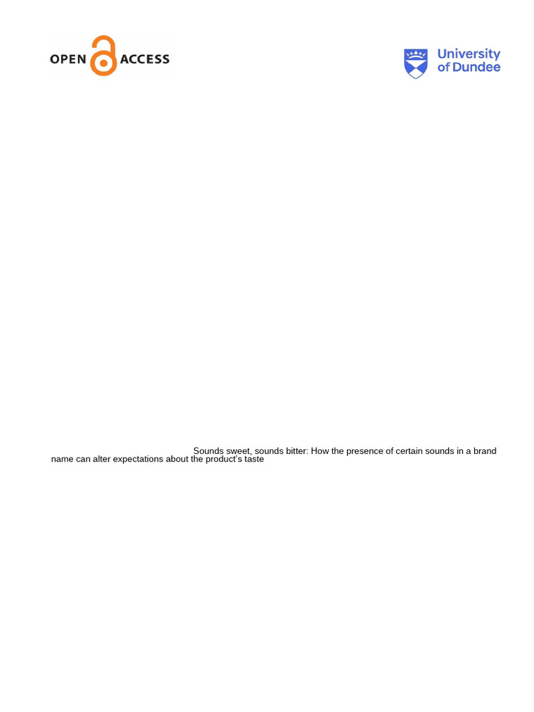 Sounds Sweet, Sounds Bitter- How the Presence of Certain Sounds in a Brand Name Can Alter ...