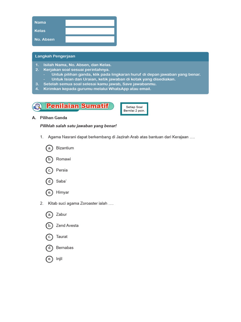 MA SKI 10 Penilaian Sumatif 1 | PDF