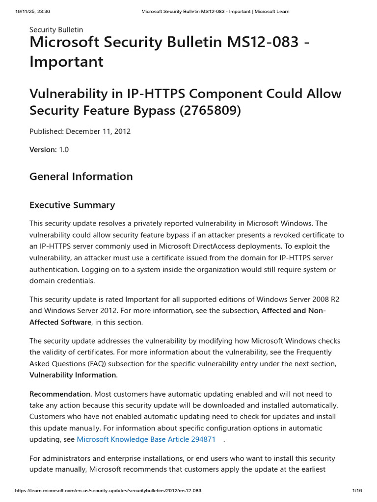 Microsoft Security Bulletin MS12-083 Update | PDF | Windows Xp ...