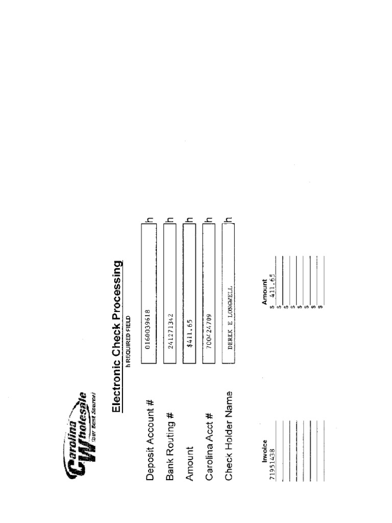 Electronic Check Processing Form Pdf