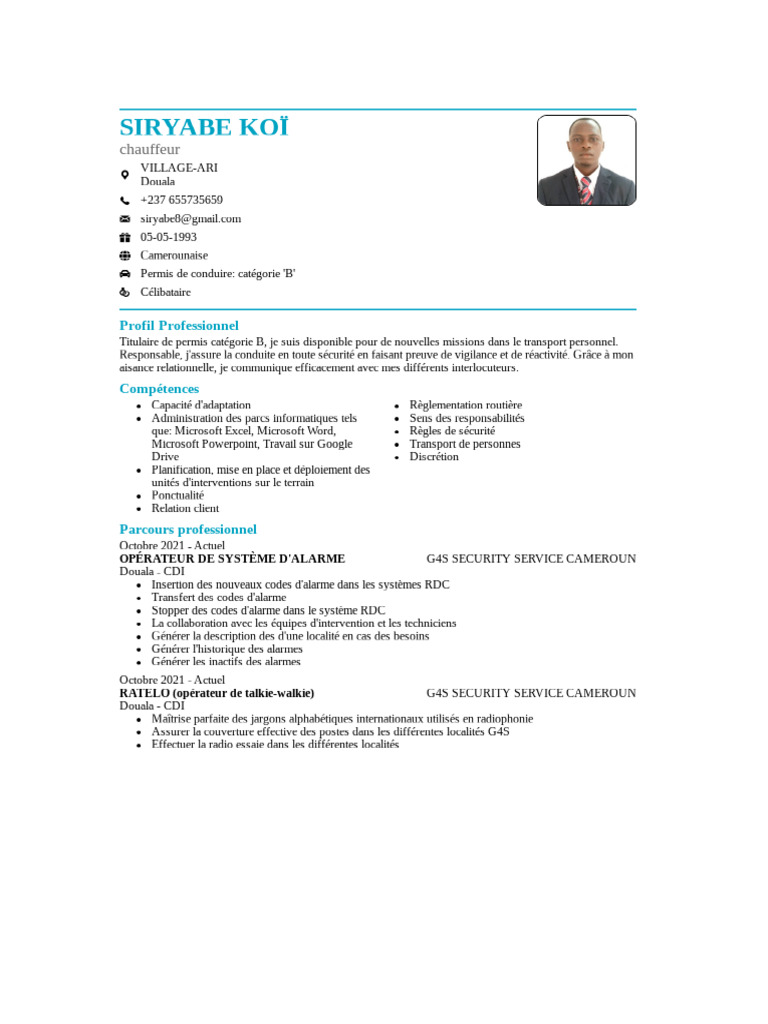 CV Pour Chauffeur | PDF
