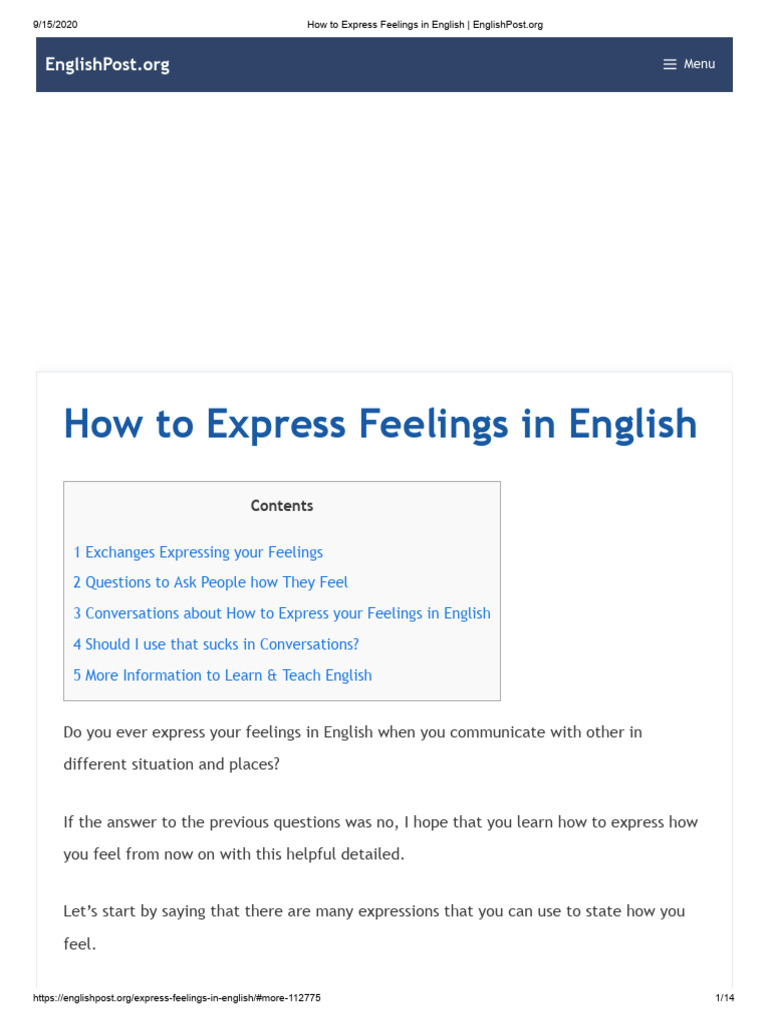 How To Express Feelings in English - EnglishPost - Org1 | PDF ...