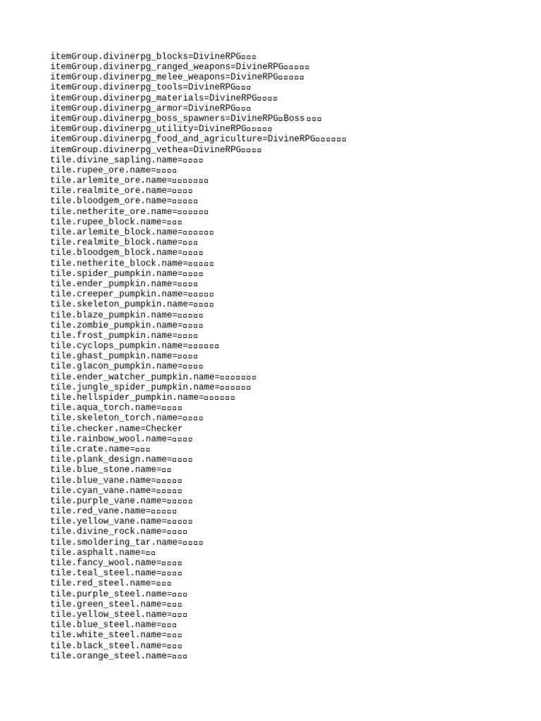 DivineRPG Item Groups and Blocks | PDF