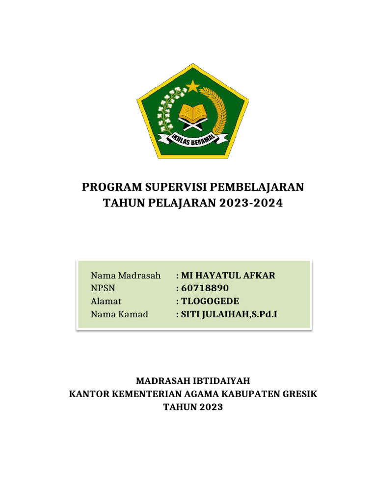 Program Supervisi Pembelajaran MI 2023-2024 | PDF