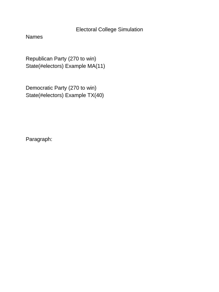 Electoral College Simulation Worksheet | PDF