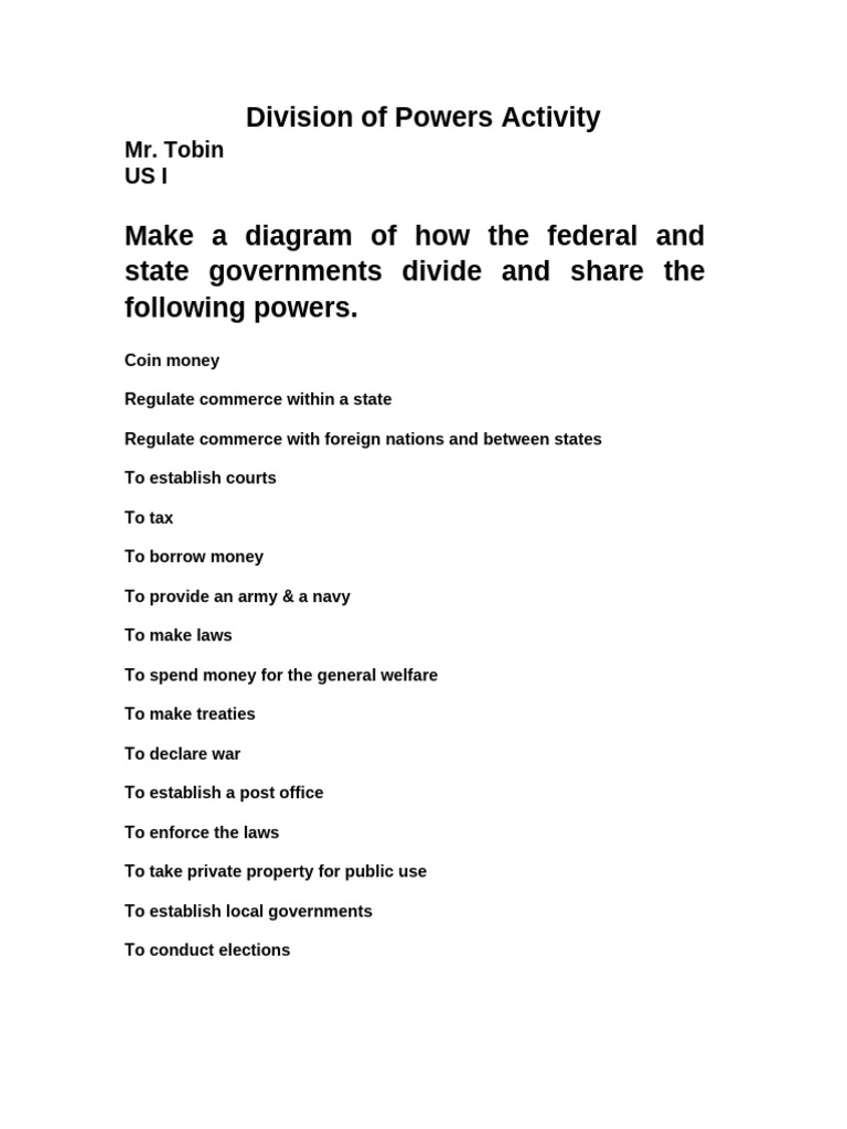 Division of Powers and Checks & Balances | PDF
